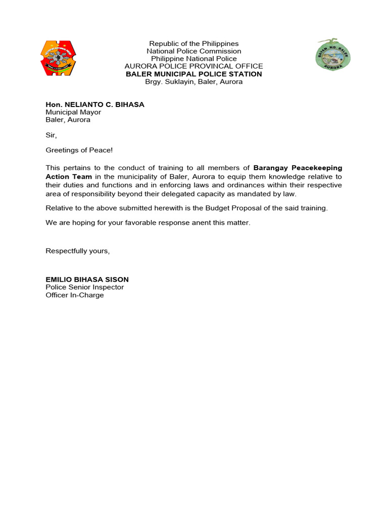 Budget Proposal For BPATS TRAINING CY 2017 | PDF | Police | Justice