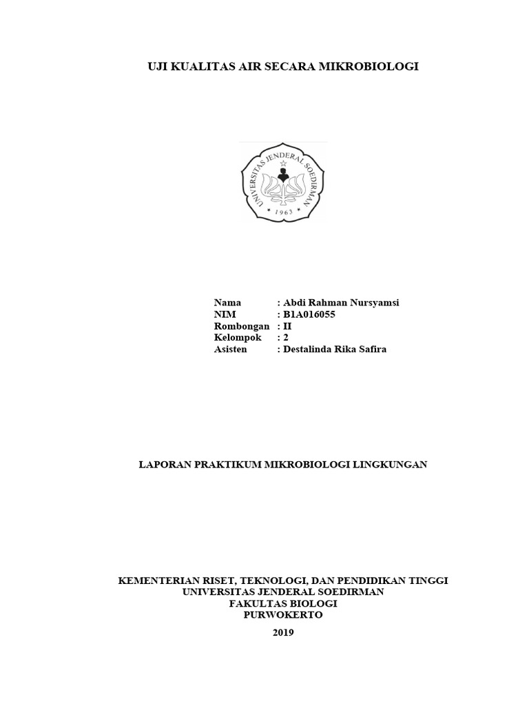 Laporan Praktikum, Mikrobiologi Lingkungan, Acara 5, Uji Kualitas Air ... Laporan Praktikum, Mikrobiologi Lingkungan, Acara 5, Uji Kualitas Air ...