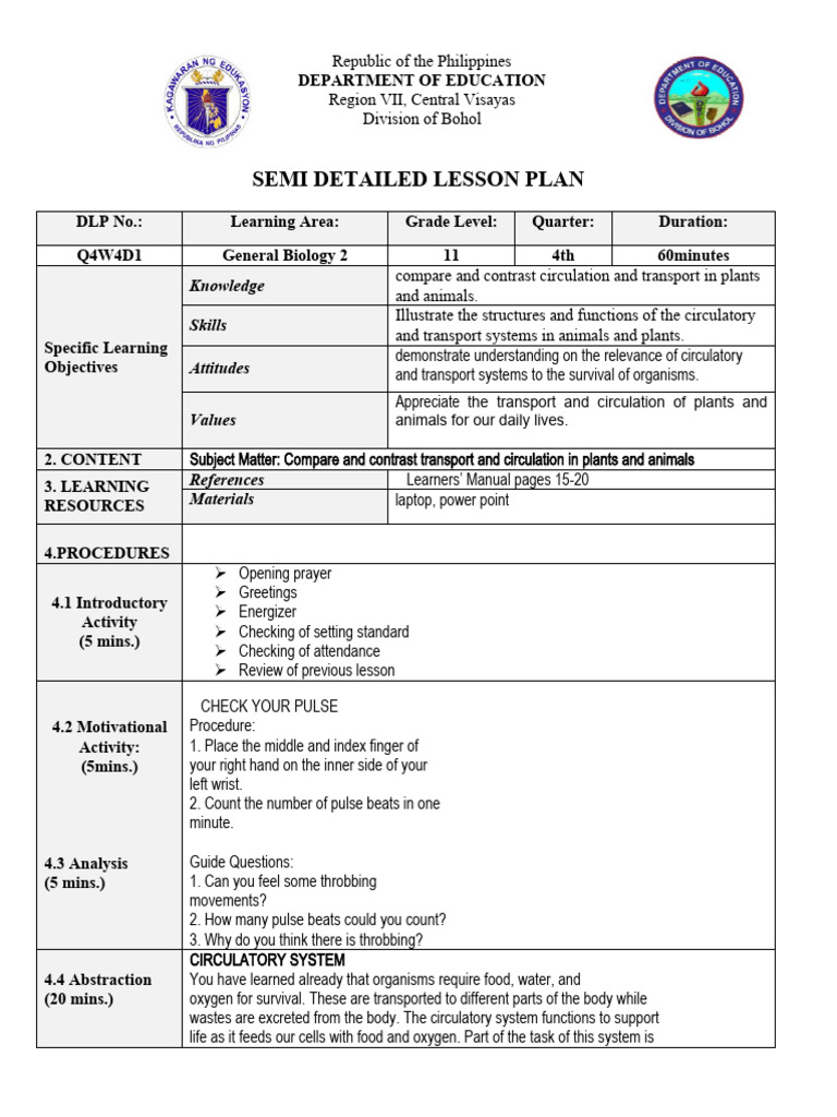 Final Demo Lesson Plan Sample | PDF | Artery | Blood Vessel