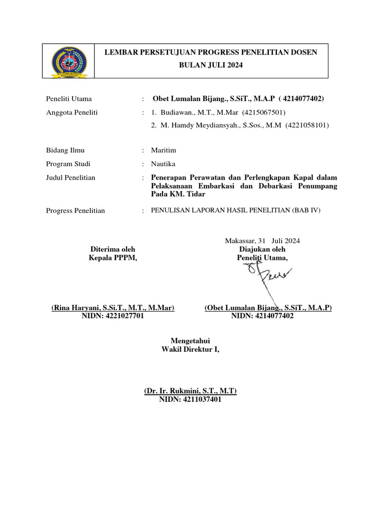 FORM PERSETUJUAN PROGRES PENELITIAN BAB IV-digabungkan | PDF