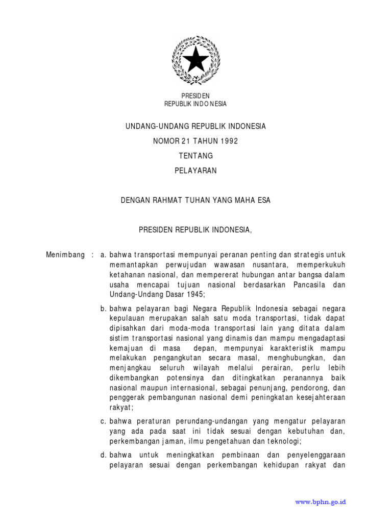 Uu No 21 Tahun 1992 Tentang Pelayaran | PDF | Politik