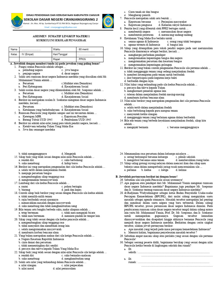 Asesmen PPKN Bab 1, 2 | PDF
