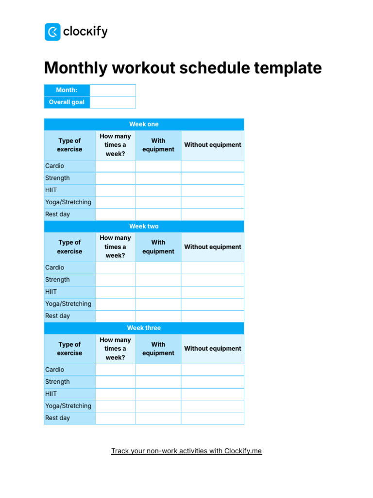 Monthly Workout Schedule Template | PDF