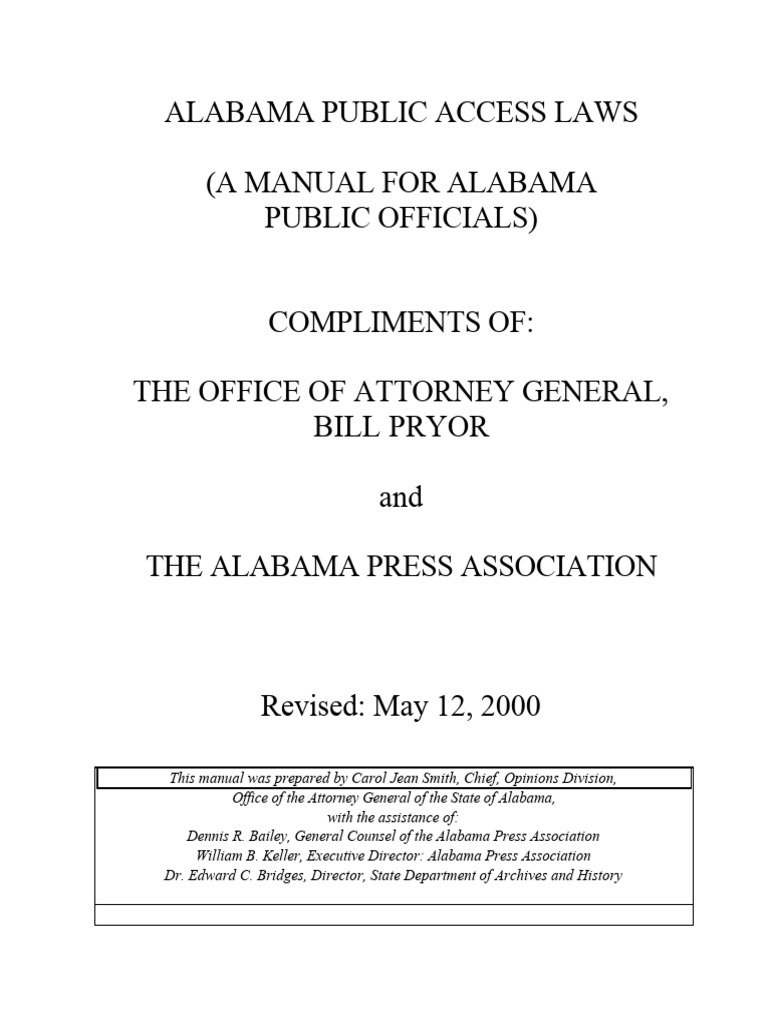 Alabama Sunshine Law Overview | PDF | Freedom Of Information Laws By ...
