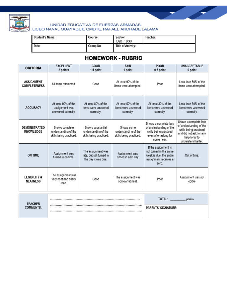 Secondary School Rubrics | PDF | Paragraph | Homework