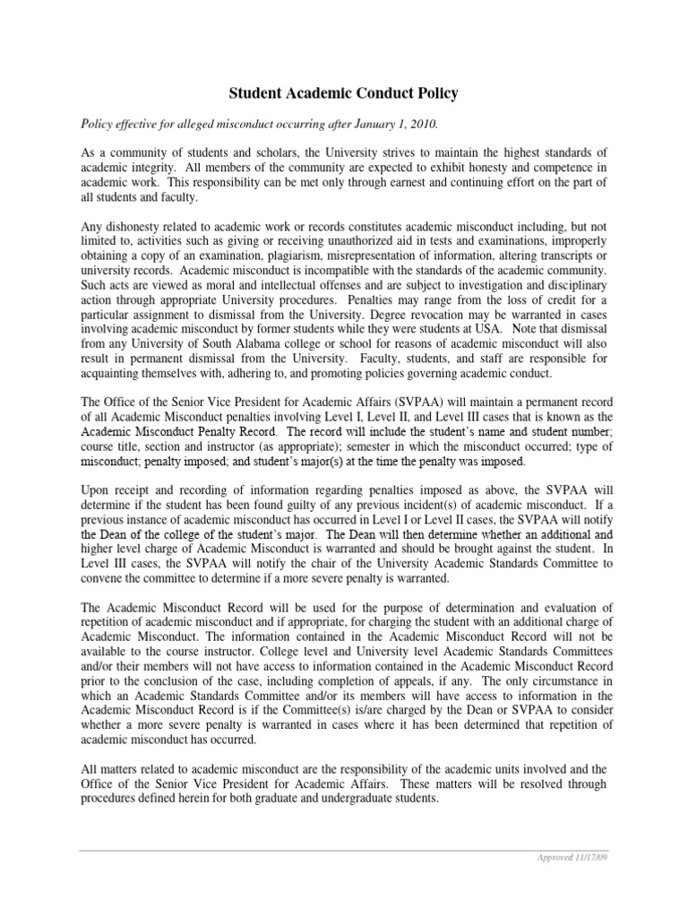 Conduct Policy | PDF | Academic Dishonesty | Academic Term