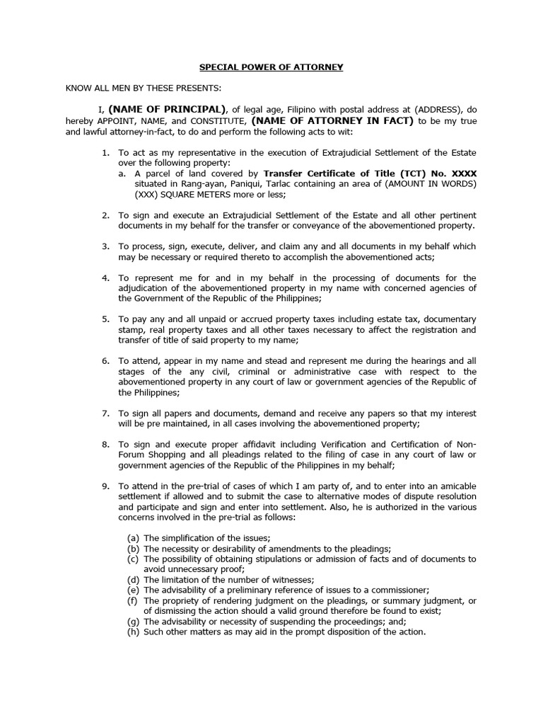 Special Power of Attorney For Hearing | PDF | Lawsuit | Power Of Attorney