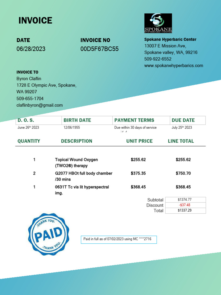 Hyberaic Center Paid Med Invoice | PDF