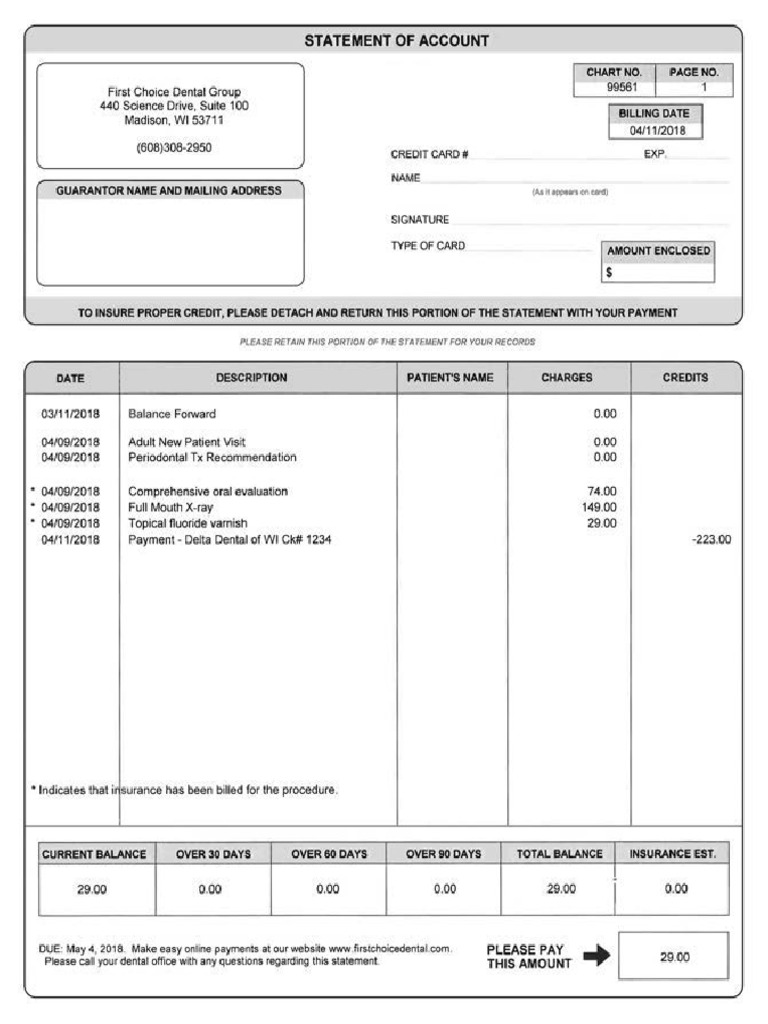 Dental Statement of Account Summary | PDF | Health Care | Dentistry