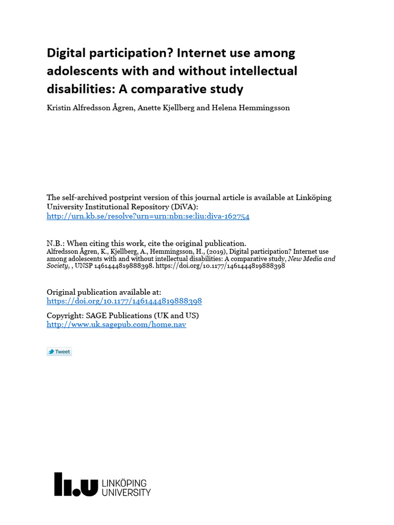Digital Participation Internet Use Among Adolescents With and Without ...