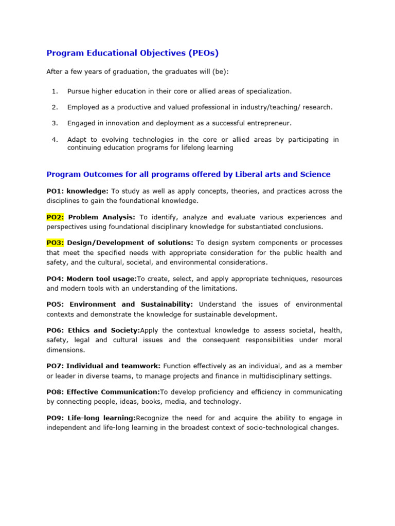 PEO_PO_LAS_29-05-2022 | PDF | Knowledge | Lifelong Learning