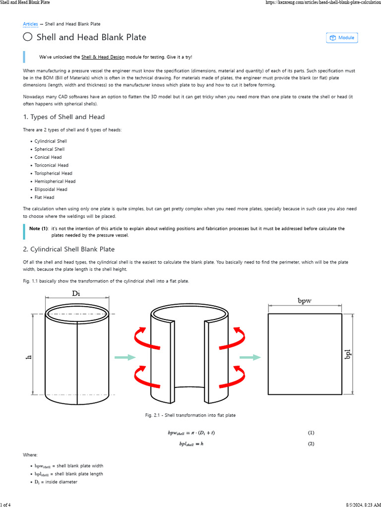 Shell and Head Blank Plate | PDF | Sphere | Angle