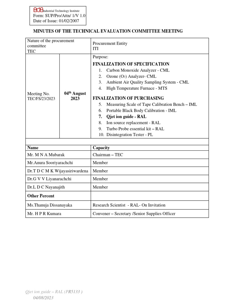 TEC - 23 (04.08.2023) - Qjet ion guide | PDF | Procurement