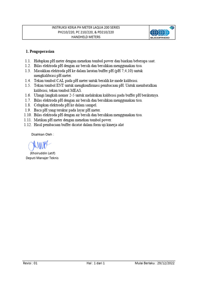 Panduan Kalibrasi pH Meter Laqua 200 | PDF | Memasak, Makanan, & Anggur ...