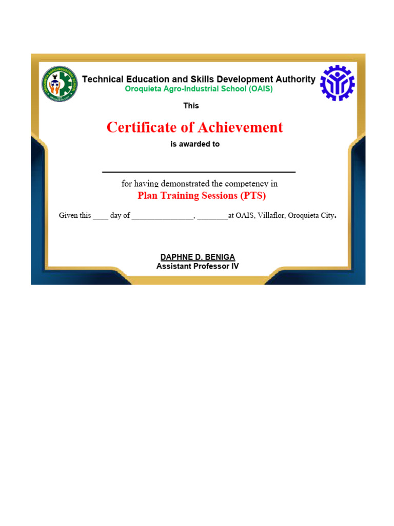 Certificate of Achievement in PTS | PDF | Business | Technology ...
