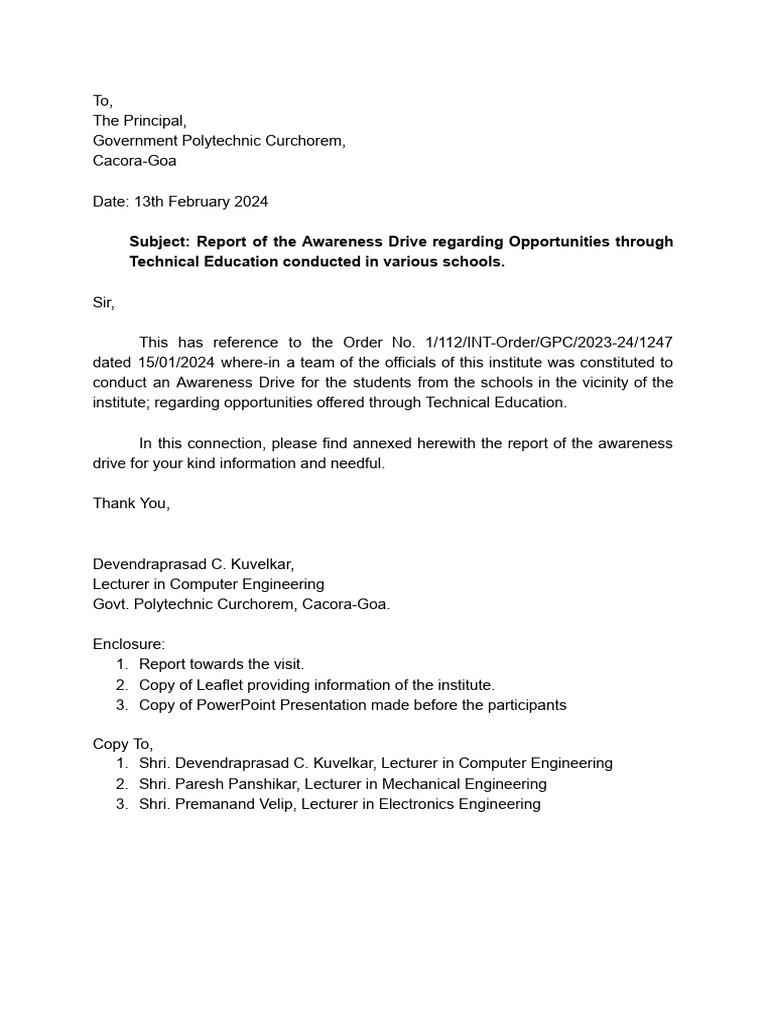 Awareness Drive - Report | PDF | Physical Sciences | Engineering