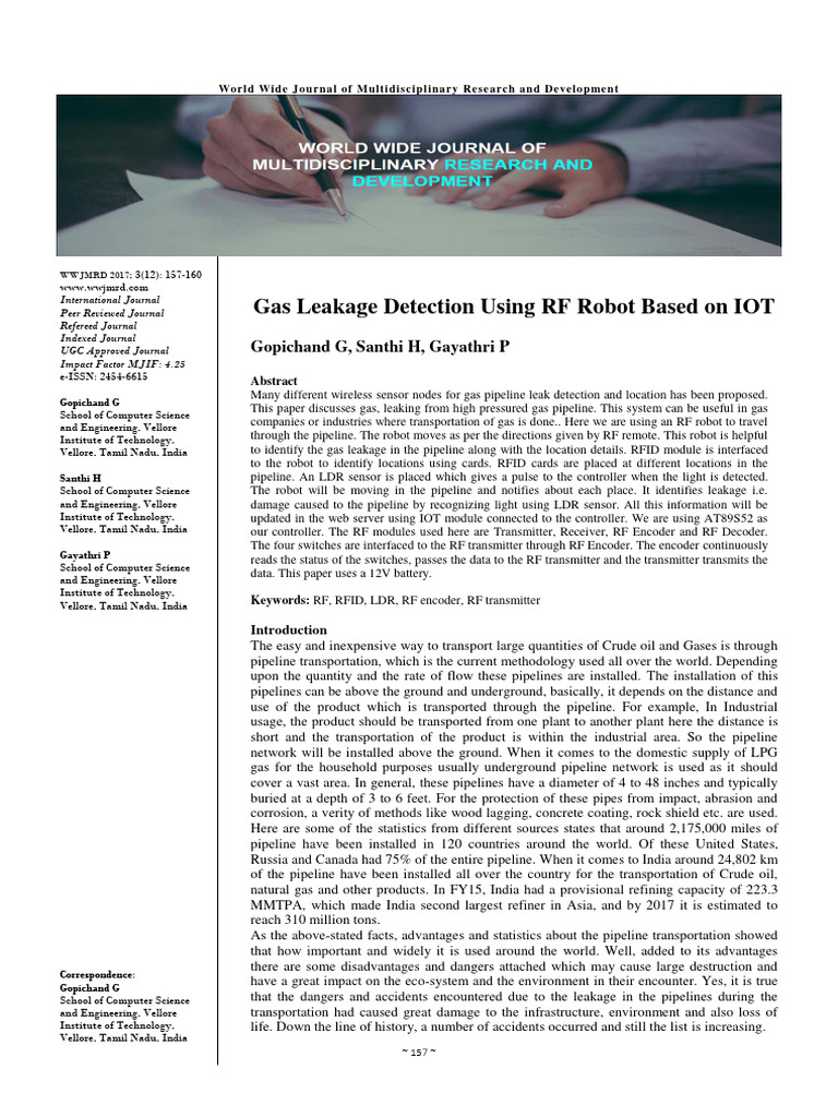 Gas Leakage Detection Using Rf Robot Based On Iot 1513600580 Pdf Microcontroller System