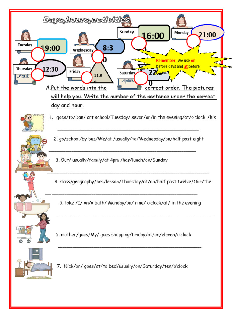Sentence Order and Daily Activities Worksheet | PDF