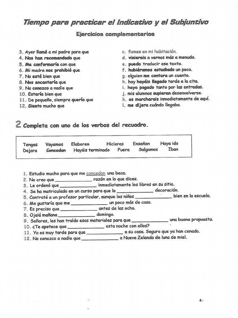 Ejercicios Indicativo y Subjuntivo 4 | PDF