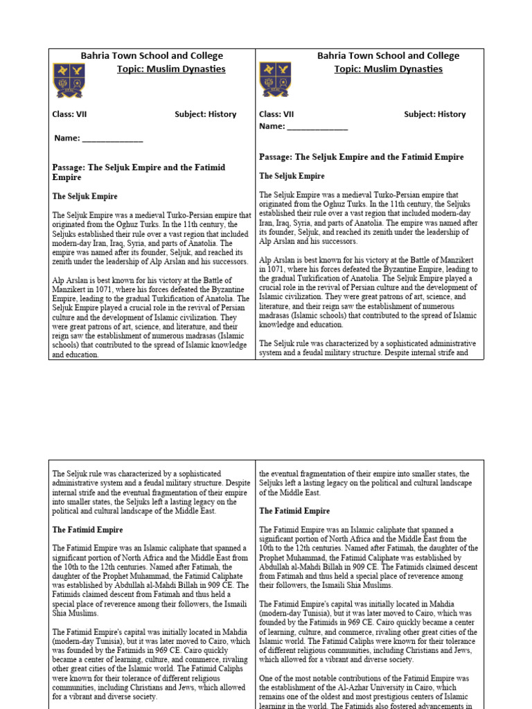 Muslim Dynasties-Worksheet 1 | PDF | Cairo | Caliphate