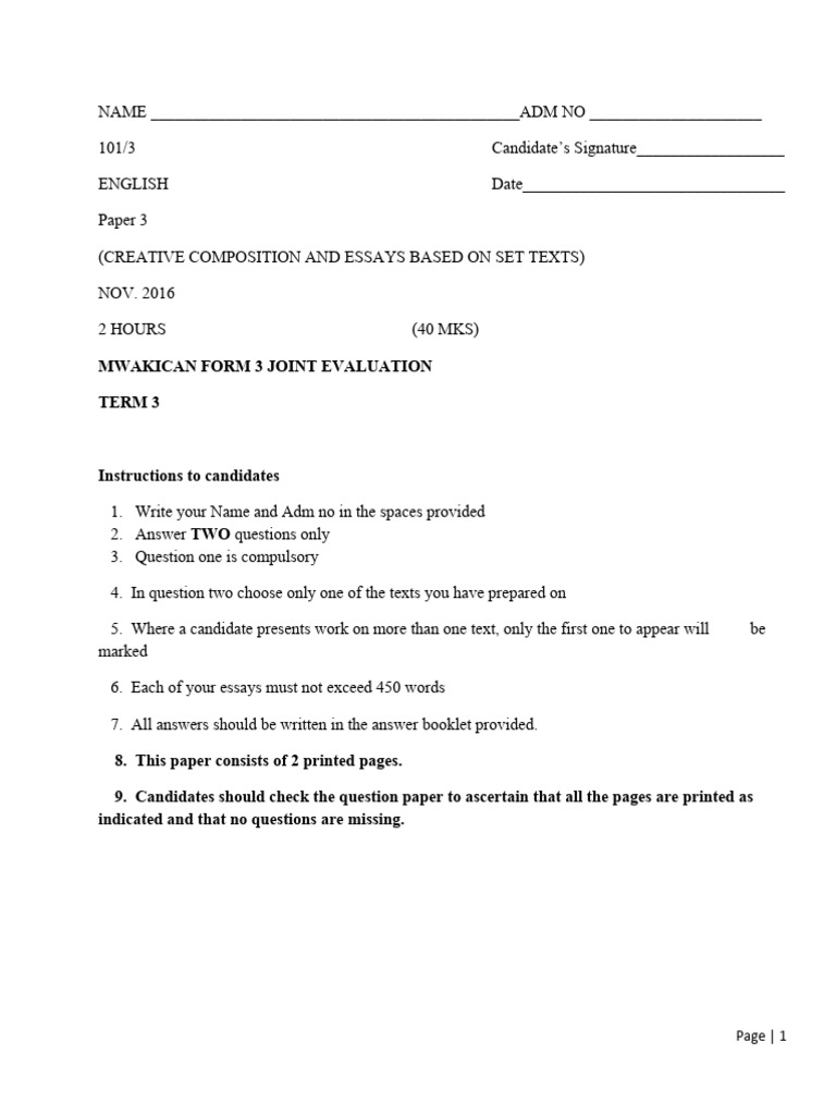 English Form 3 p3 Mod23042022001 | PDF