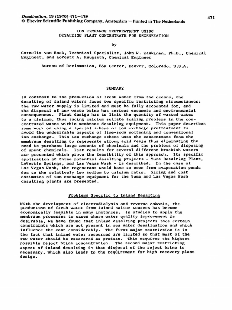 Vanhoek 1976 | PDF | Desalination | Ion Exchange Vanhoek 1976 | PDF | Desalination | Ion Exchange