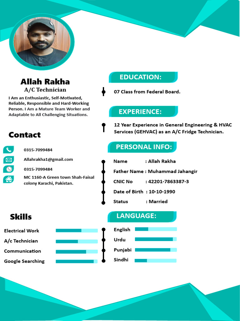 A/C Technician Profile: Allah Rakha | PDF