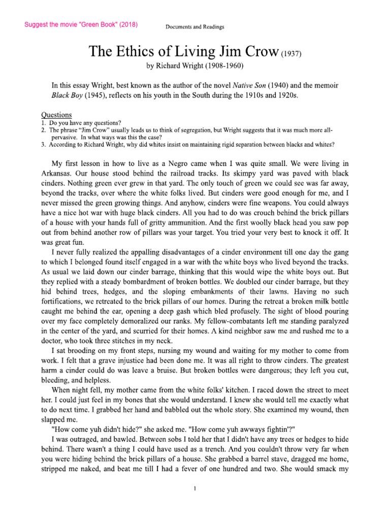 The Ethics of Living Jim Crow | PDF