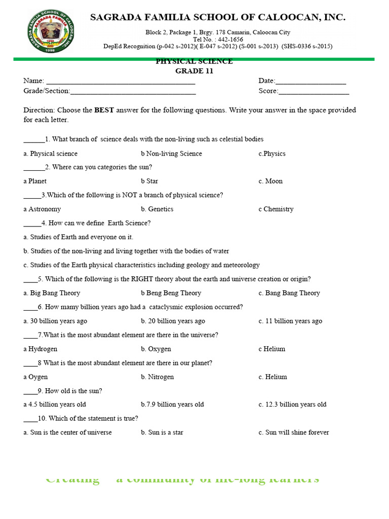 Grade 11 September | PDF | Year | Earth