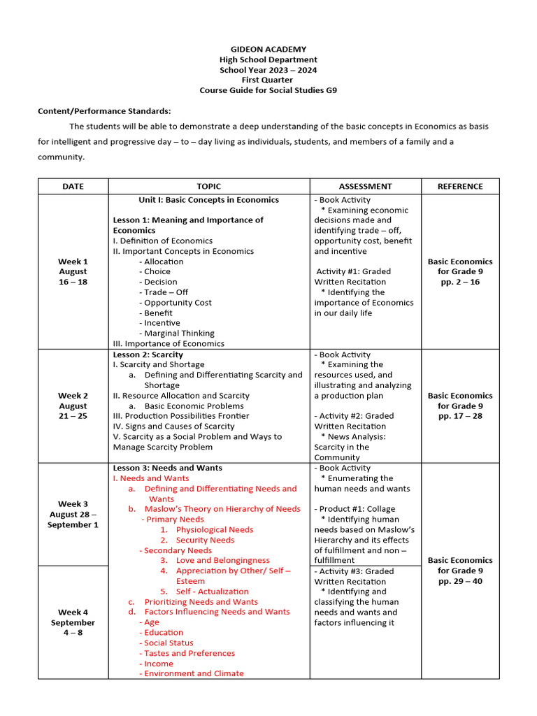 G9 - Q1 - Course Guide - Social Studies | PDF | Economics | Economic System