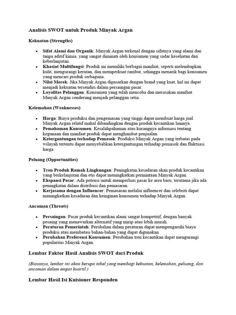 Analisis SWOT Untuk Produk Minyak Argan | PDF | Bisnis | Pengelolaan ...