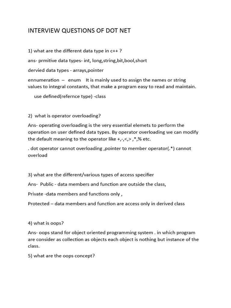 Interview Questions of Dot Net | PDF | Method (Computer Programming) | Class (Computer Programming)