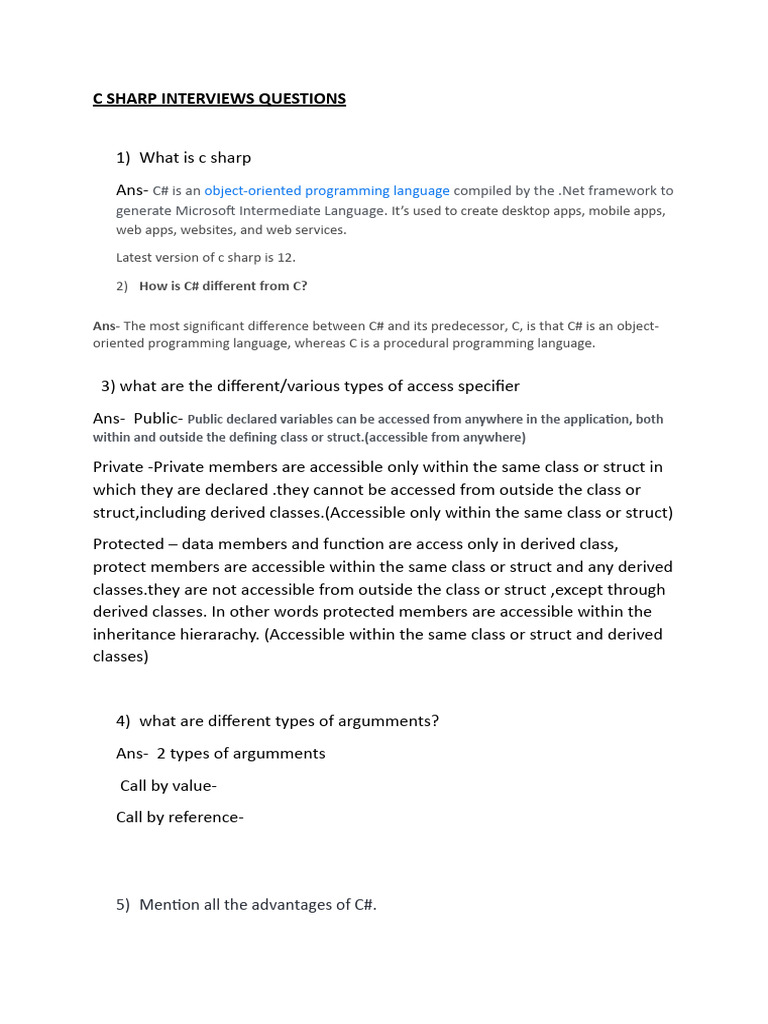 C Sharp Interviews Questions | PDF | C Sharp (Programming Language) | Programming