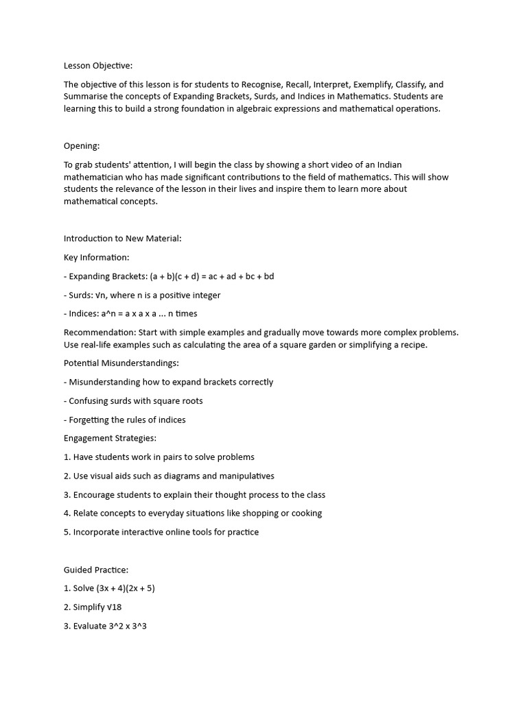 Lesson Objective Math C Grade 10 | PDF | Mathematics | Cognition