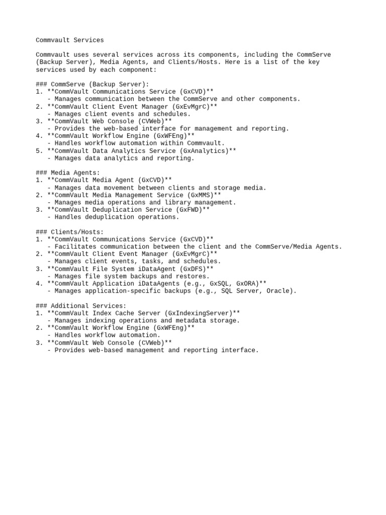 Commvault Services | PDF | Computers | Technology & Engineering