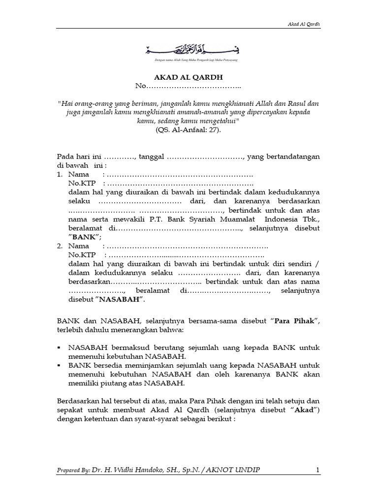 Akad Pinjaman Al Qardh Syariah | PDF