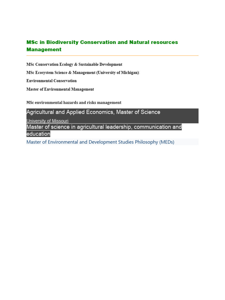Master's Programs in Environmental Science | PDF