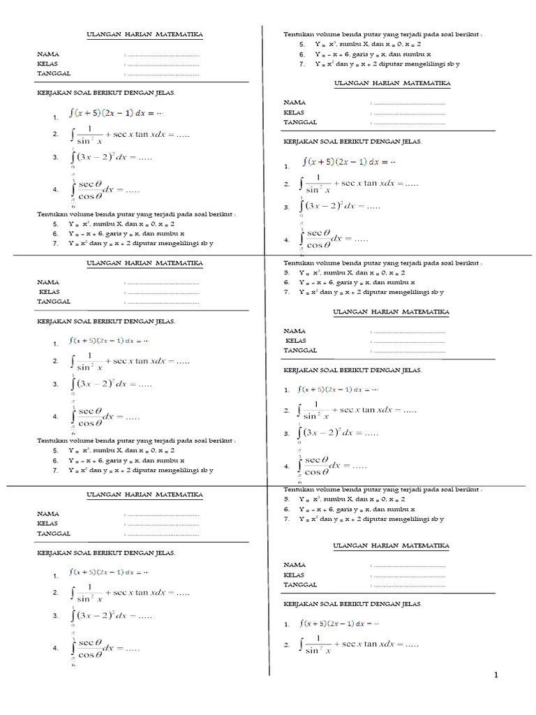 Ulangan Harian Volume Benda Putar | PDF | Metode & Bahan Ajar