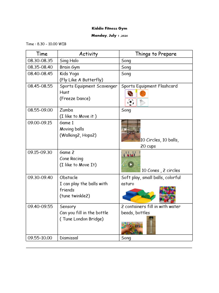 Kiddie Fitness Fun Schedule | PDF
