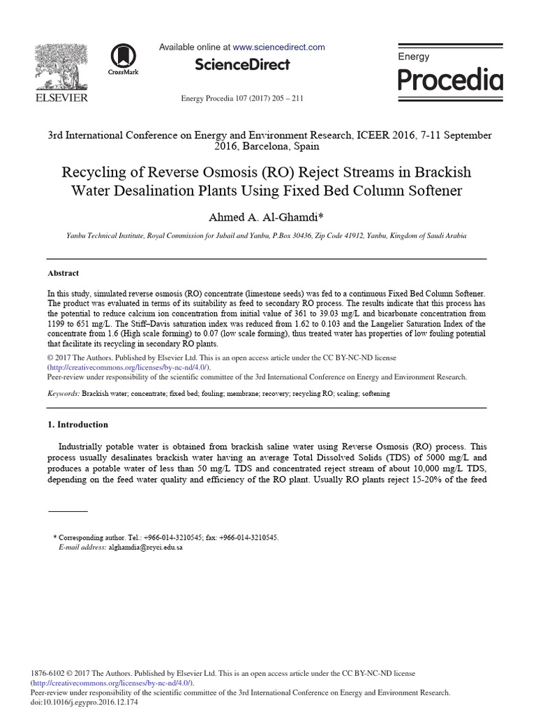 Recycling of Reverse Osmosis RO Reject Streams in | PDF | Membrane | Water