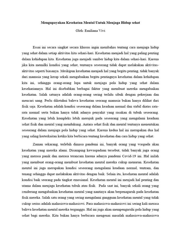 Lomba Esai - Emiliana Vivi - Kesehatan Mental Mempengaruhi Hidup Sehat | PDF | Pengembangan Diri ...