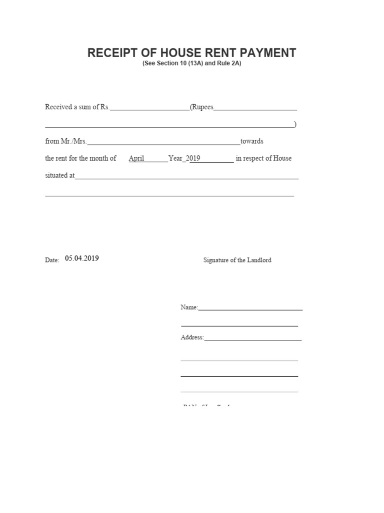 House Rent Payment Receipt Template | PDF | Landlord | Factor Income ...