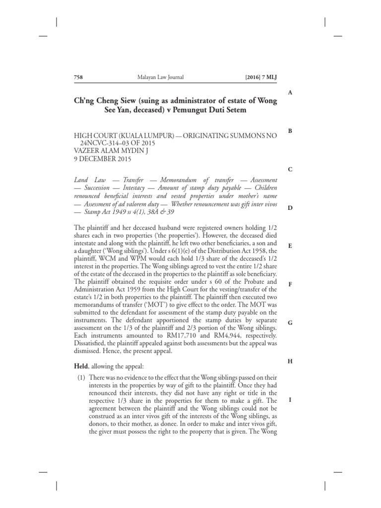 CH'NG Cheng Siew (Suing As Administrator of Estate of Wong See Yan ...