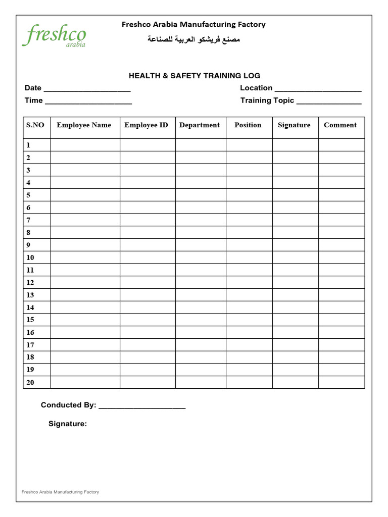 Health & Safety Training Log Template | PDF