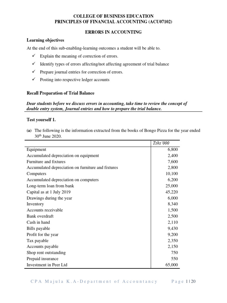 3.0 Errors in Accounting | PDF | Debits And Credits | Bookkeeping
