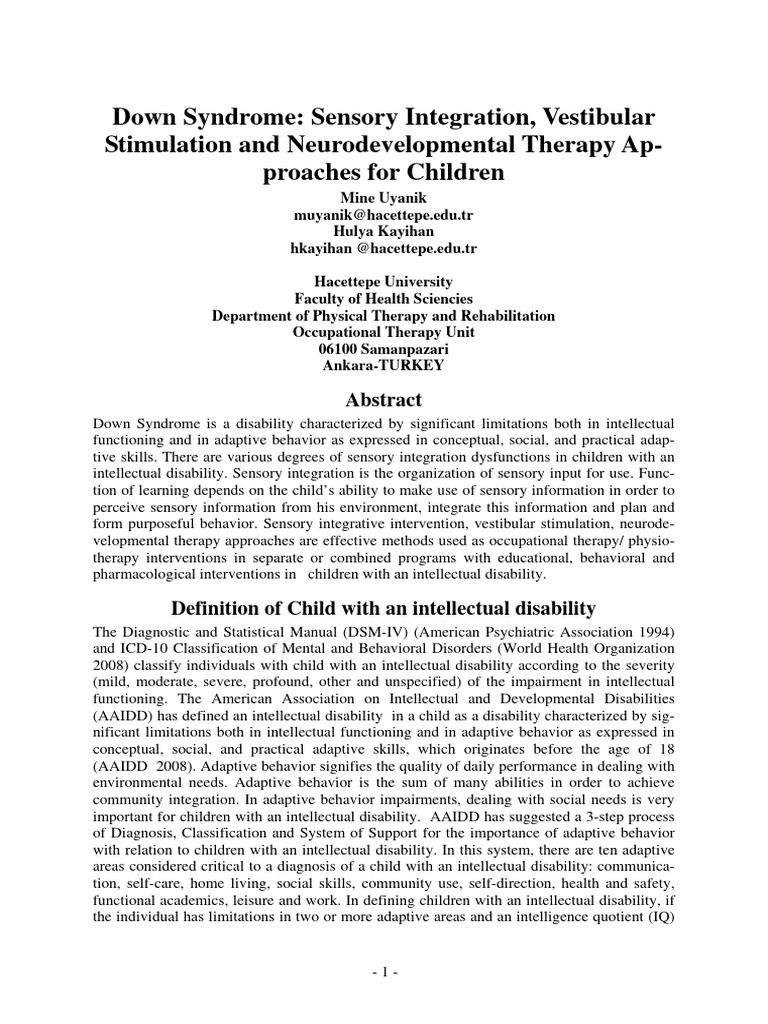 Down Syndrome Sensory Integration Vestibular Stimulation and Neurodevelopmental Therapy ...