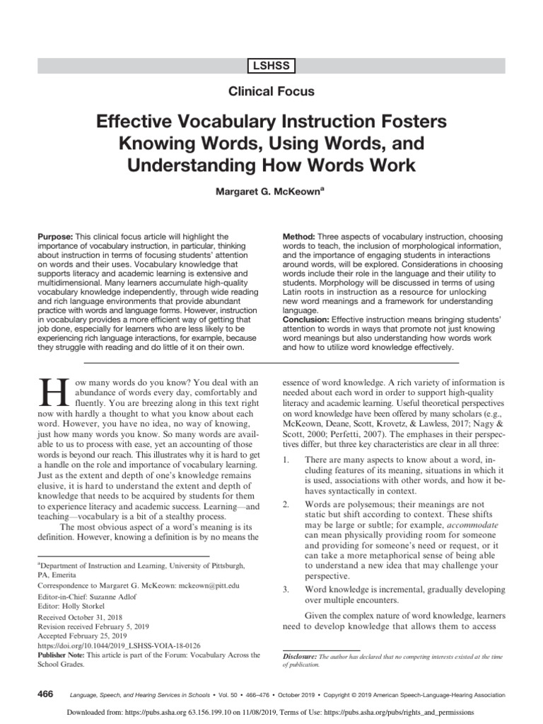 Effective Vocabulary Instruction | PDF | Vocabulary | Grammar Effective Vocabulary Instruction | PDF | Vocabulary | Grammar