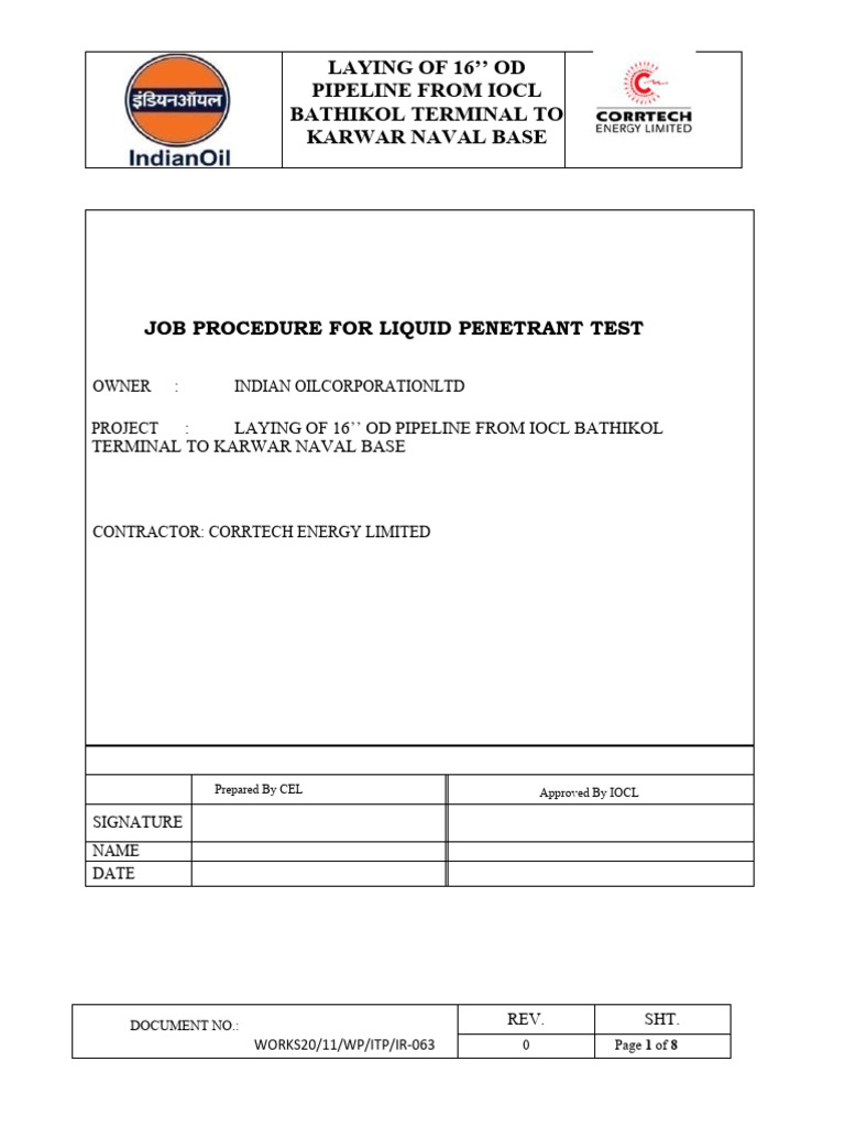 Liquid Penetrant Test Procedure | PDF | Materials | Industrial Processes