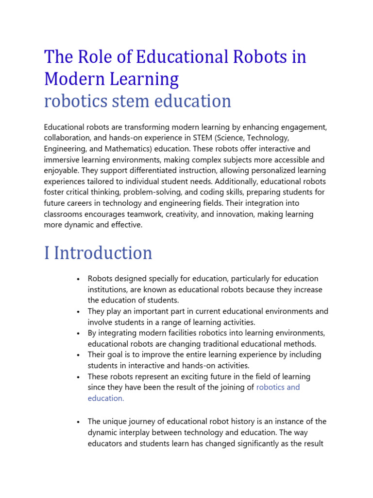 The Role of Educational Robots in Modern Learning | PDF | Robot | Robotics