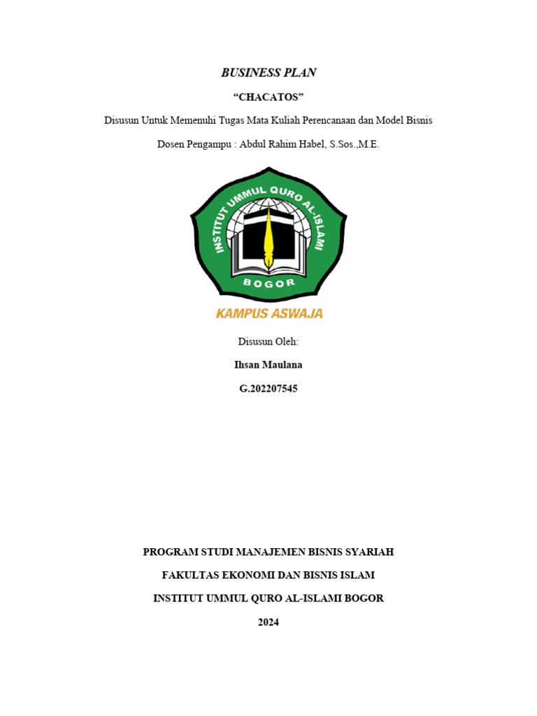 BUSINESS PLAN Ihsan-1 | PDF | Pengelolaan Keuangan & Uang | Kesehatan ...